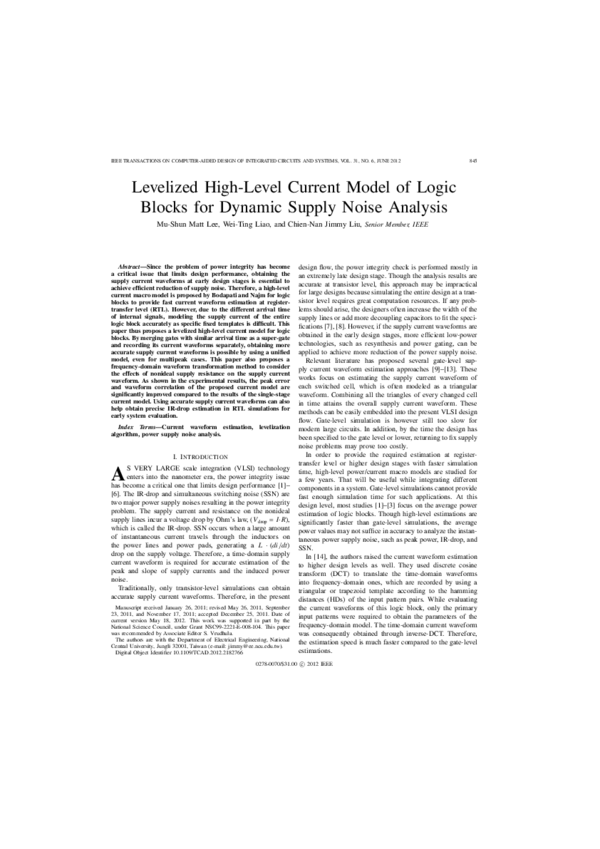 (PDF) Levelized High-Level Current Model of Logic Blocks for Dynamic Supply Noise Analysis