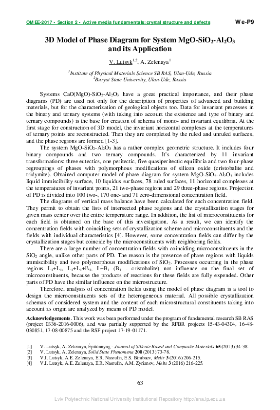 (PDF) 3D Model of Phase Diagram for SystemMgO-SiO2-Al2O3 and its ...