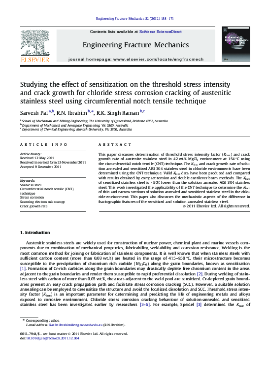 (PDF) Studying the effect of sensitization on the threshold stress intensity and crack growth ...