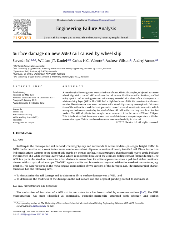 (PDF) Surface damage on new AS60 rail caused by wheel slip
