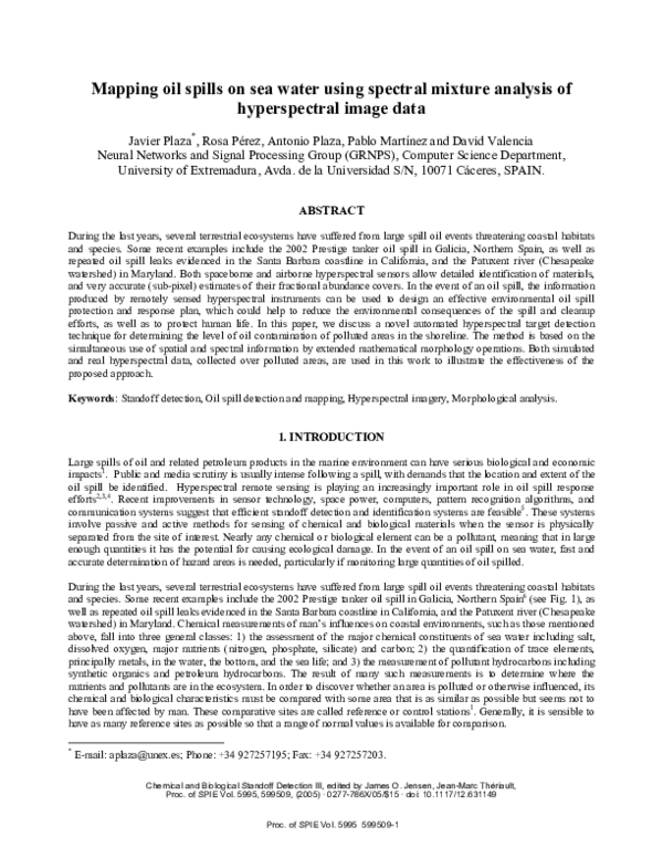 (PDF) Mapping oil spills on sea water using spectral mixture analysis of hyperspectral image data