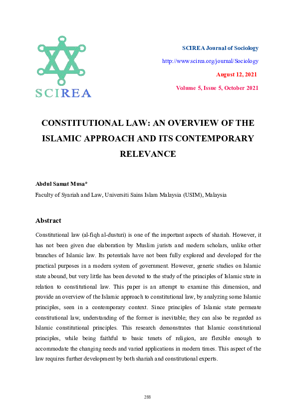 (PDF) Constitutional Law: An Overview of the Islamic Approach and Its ...