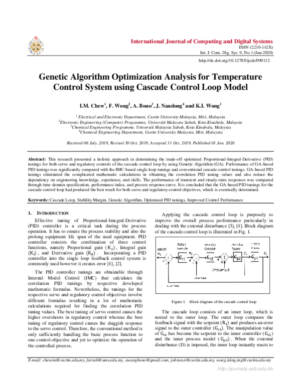 Pdf Genetic Algorithm Optimization Analysis For Temperature Control System Using Cascade