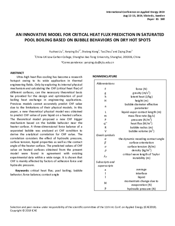 (PDF) An Innovative Model for Critical Heat Flux Prediction in Saturated Pool Boiling Based on ...