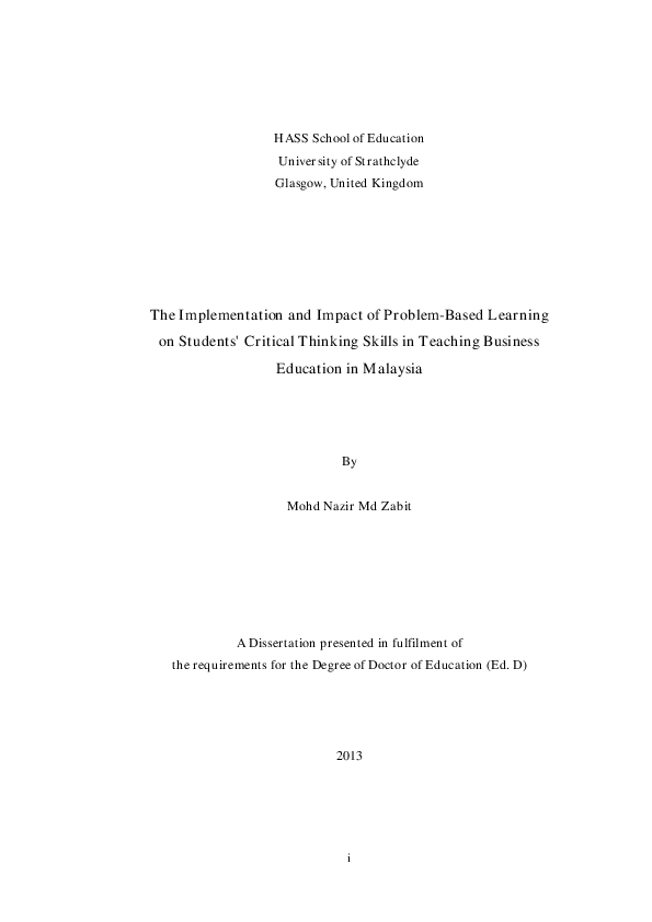 Pdf The Implementation And Impact Of Problem Based Learning On