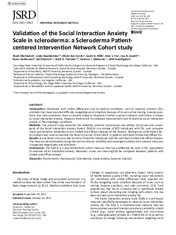 (PDF) Validation of the Social Interaction Anxiety Scale and the Social Phobia Scale across the ...