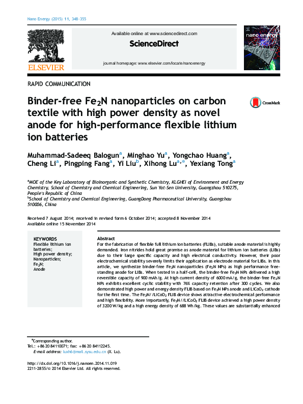 (PDF) Binder-free Fe2N nanoparticles on carbon textile with high power ...