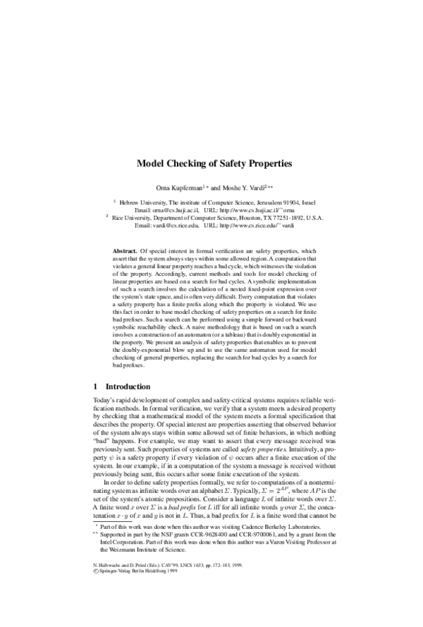 (PDF) Model Checking of Safety Properties