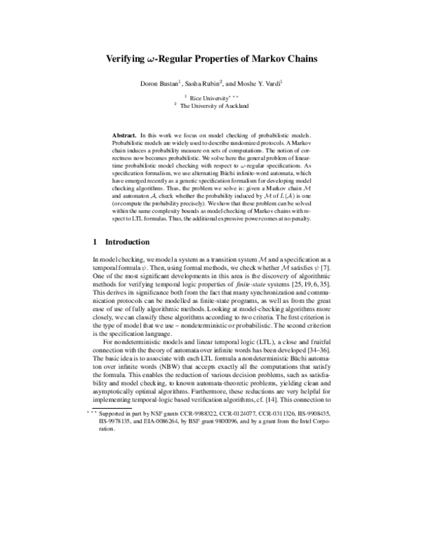 (PDF) Verifying ω-Regular Properties of Markov Chains