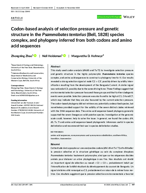 Pdf Codon‐based Analysis Of Selection Pressure And Genetic Structure