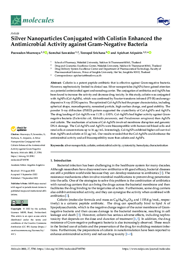 (PDF) Silver Nanoparticles Conjugated with Colistin Enhanced the ...