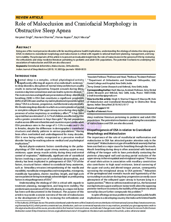 (PDF) Role of Malocclusion and Craniofacial Morphology in Obstructive ...