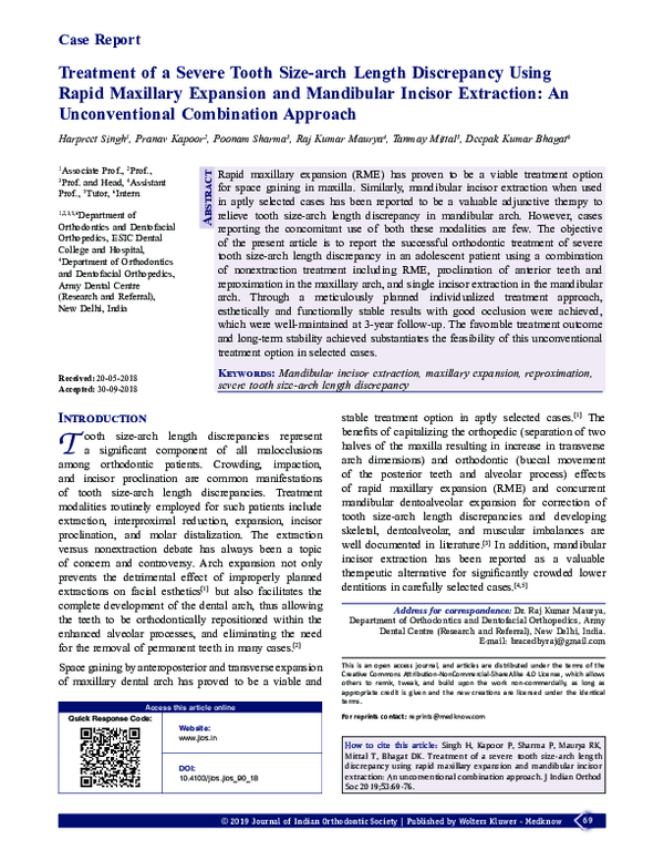 (PDF) Treatment of a Severe Tooth Size-arch Length Discrepancy Using ...