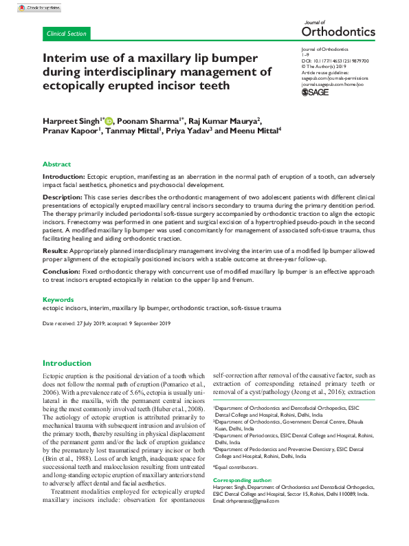 (PDF) Interim use of a maxillary lip bumper during interdisciplinary ...
