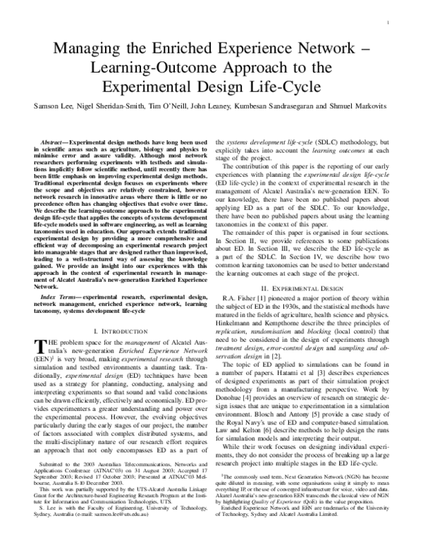(PDF) Managing the Enriched Experience Network--Learning-Outcome ...