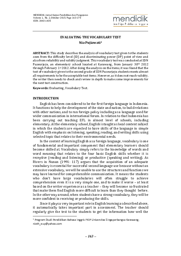 (PDF) Evaluating the Vocabulary Test