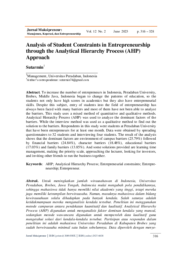 (PDF) Analysis of Student Constraints in Entrepreneurship through the Analytical Hierarchy ...