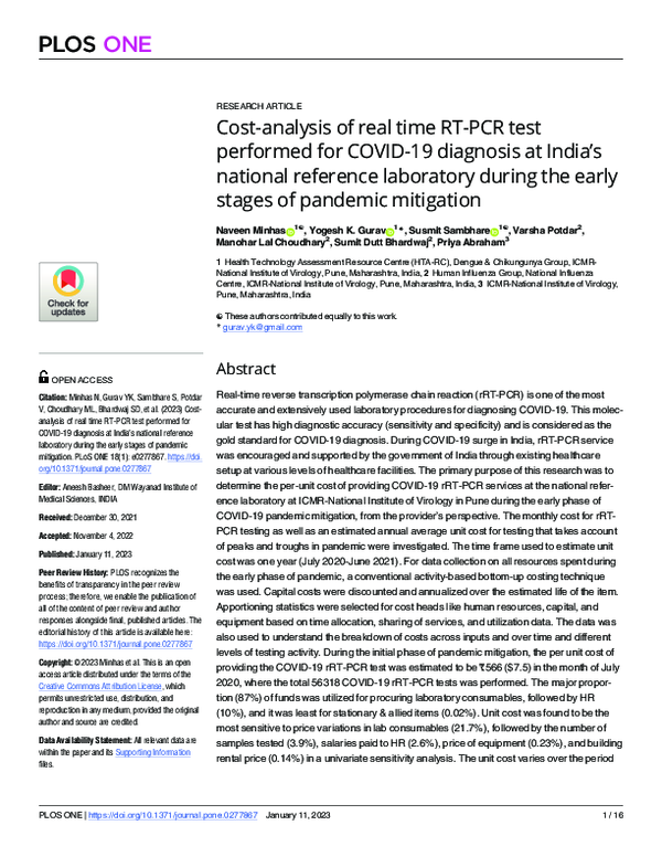 (PDF) Cost-analysis of real time RT-PCR test performed for COVID-19 ...