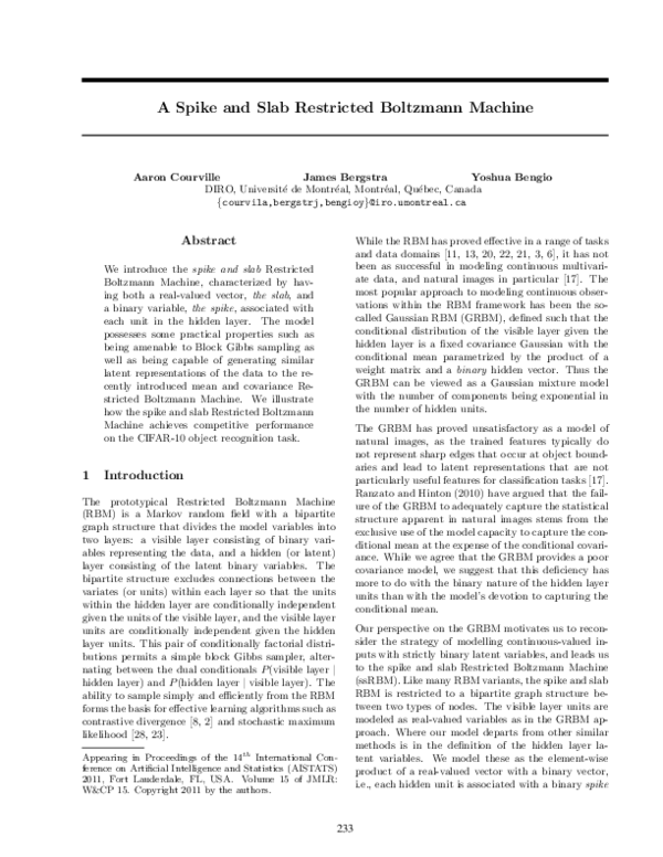 (PDF) A spike and slab restricted Boltzmann machine