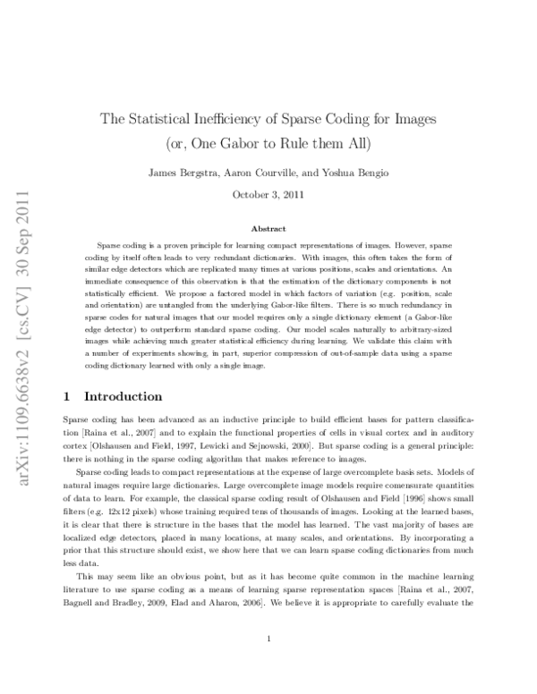 Pdf The Statistical Inefficiency Of Sparse Coding For Images Or One