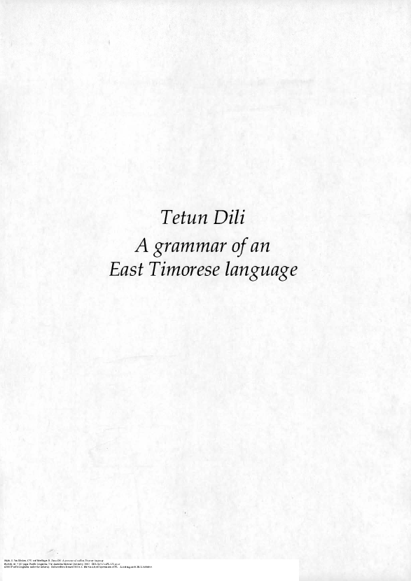 (PDF) Tetun Dili : a grammar of an East Timorese language | Catharina ...