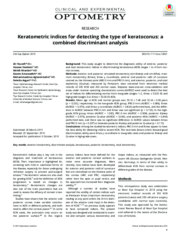 (PDF) Keratometric indices for detecting the type of keratoconus: a combined discriminant analysis