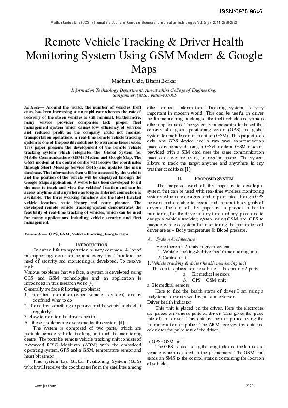 (PDF) Remote Vehicle Tracking & Driver Health Monitoring System Using ...