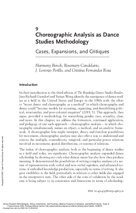 (PDF) Choreographic Analysis as Dance Studies Methodology Cases, Expansions, and Critiques