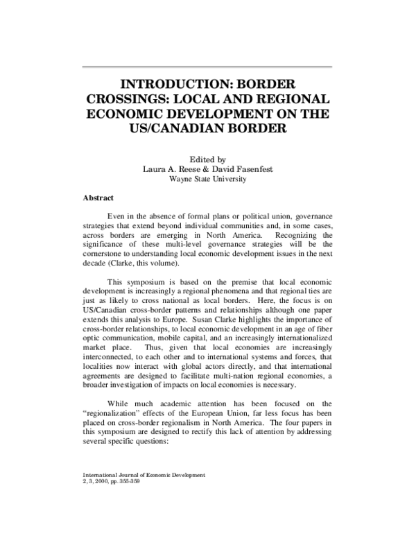 (PDF) Introduction: Border Crossings: Local and Regional Economic ...