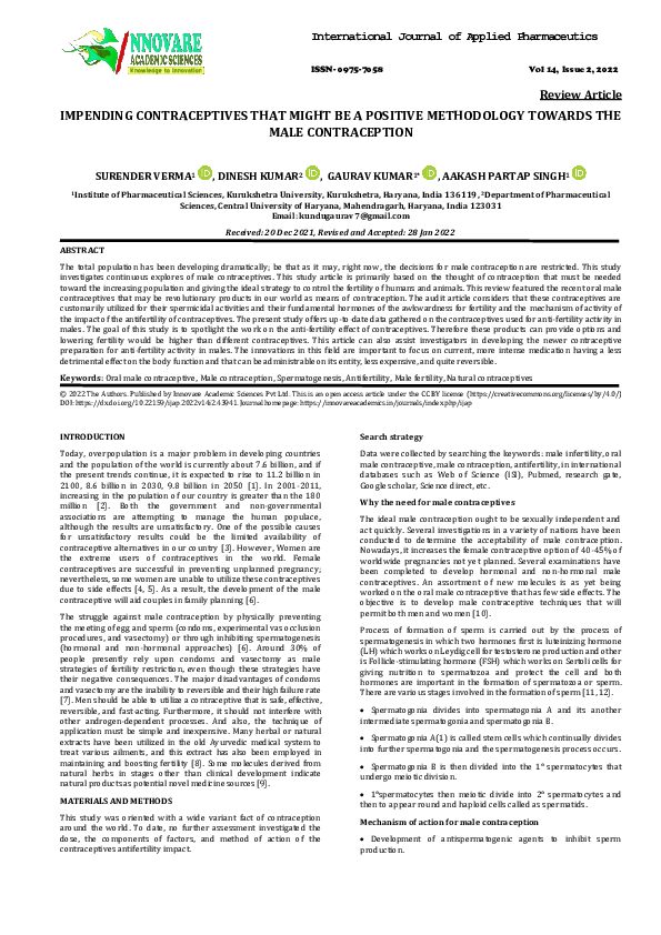 (PDF) IMPENDING CONTRACEPTIVES THAT MIGHT BE A POSITIVE METHODOLOGY ...
