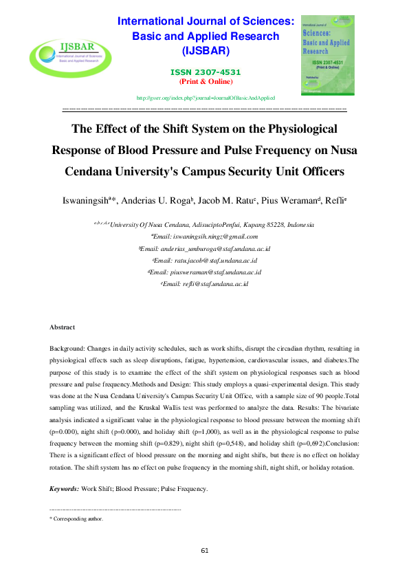 (PDF) The Effect of the Shift System on the Physiological Response of ...