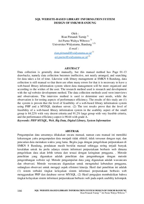 Pdf Sql Website Based Library Information System Design Of Smkn8 Bandung