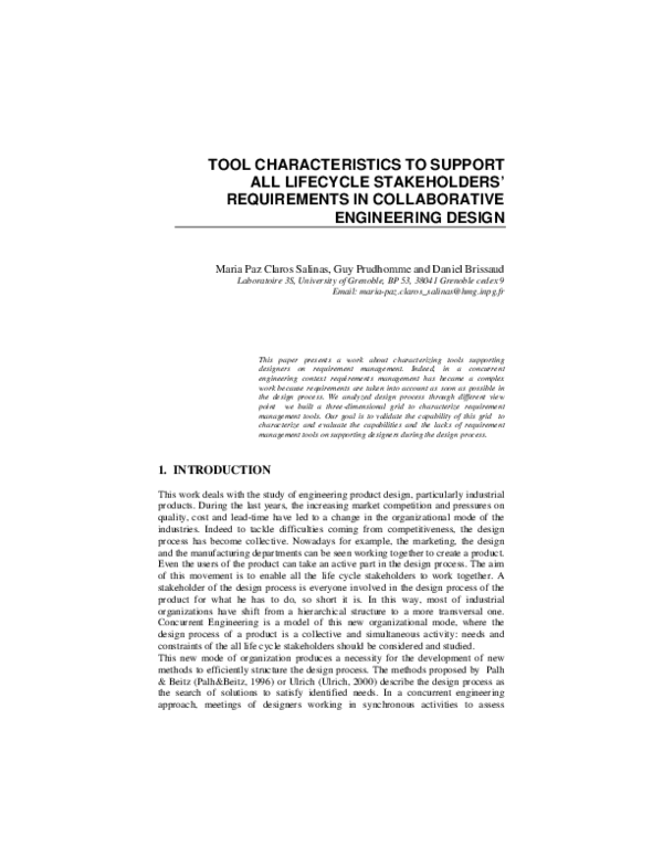 (PDF) Tool Characteristics to Support All Lifecycle Stakeholders' Requirements in Collaborative ...