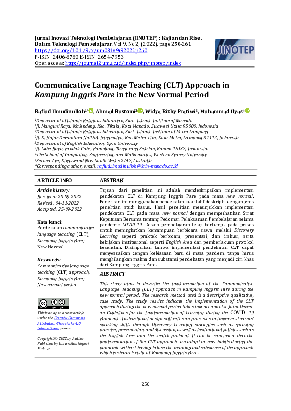 (PDF) Communicative Language Teaching (CLT) Approach in Kampung Inggris ...