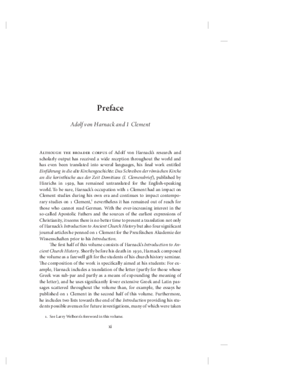 (PDF) Preface to Adolf von Harnack "The Letter of the Roman Church to ...