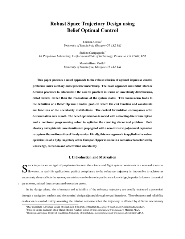 (PDF) Robust Space Trajectory Design Using Belief Optimal Control