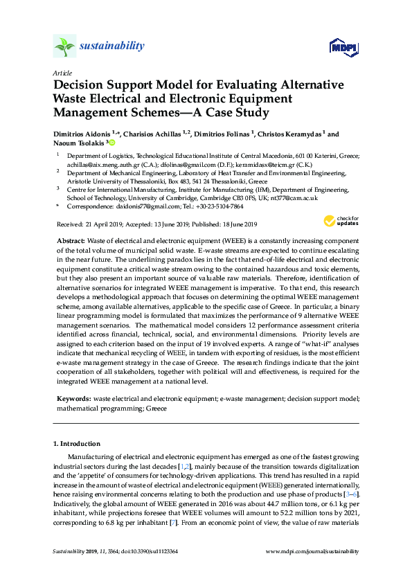 (PDF) Decision Support Model for Evaluating Alternative Waste Electrical and Electronic ...