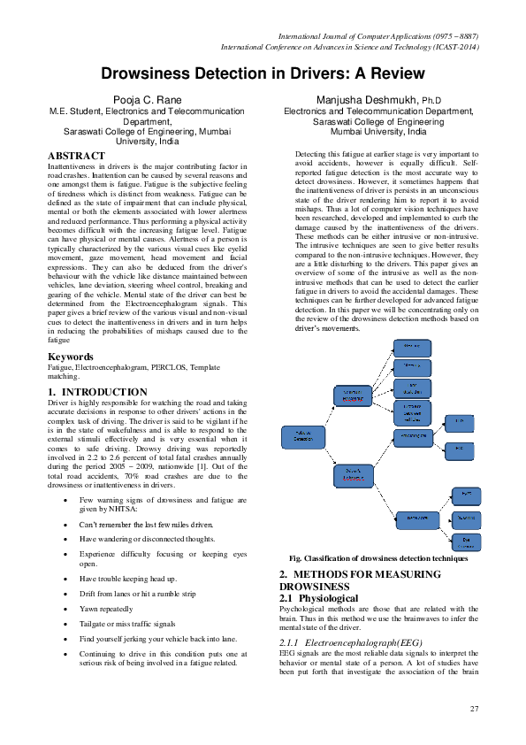 Pdf Drowsiness Detection In Drivers A Review Pooja Rane