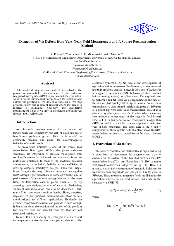 (PDF) Extraction of Via Defects from Very-Near-Field Measuremets and A Source Reconstruction Method