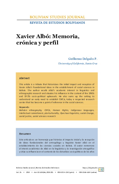 (PDF) Xavier Albó: Memoria, crónica y perfil