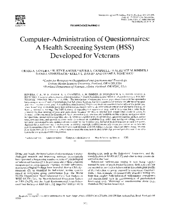 (PDF) Computer-administration of questionnaires: A Health Screening ...