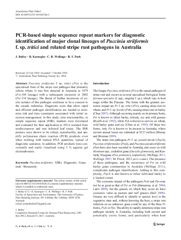 (PDF) PCR-based simple sequence repeat markers for diagnostic ...