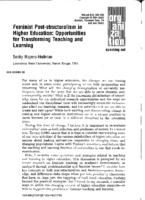 (PDF) Feminist Post-Structuralism in Higher Education: Opportunities ...