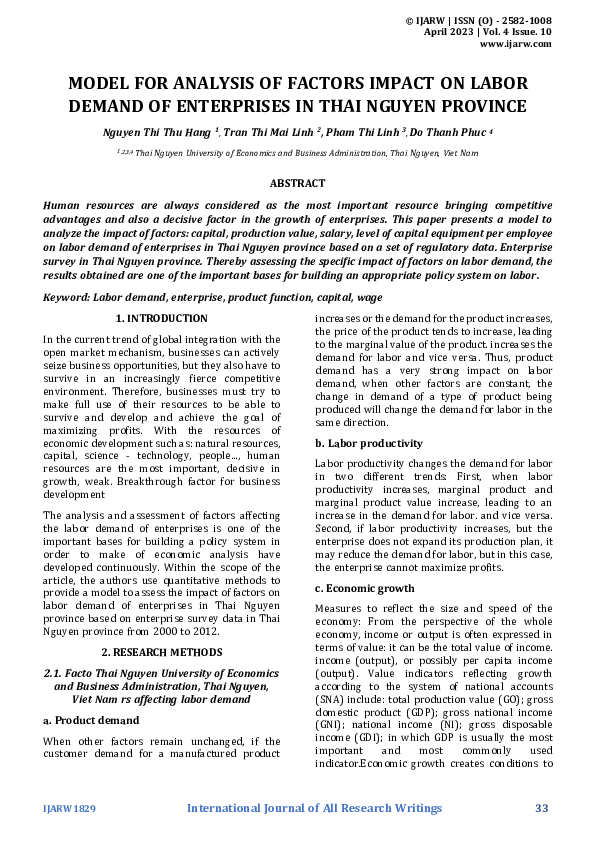 (PDF) MODEL FOR ANALYSIS OF FACTORS IMPACT ON LABOR DEMAND OF ...