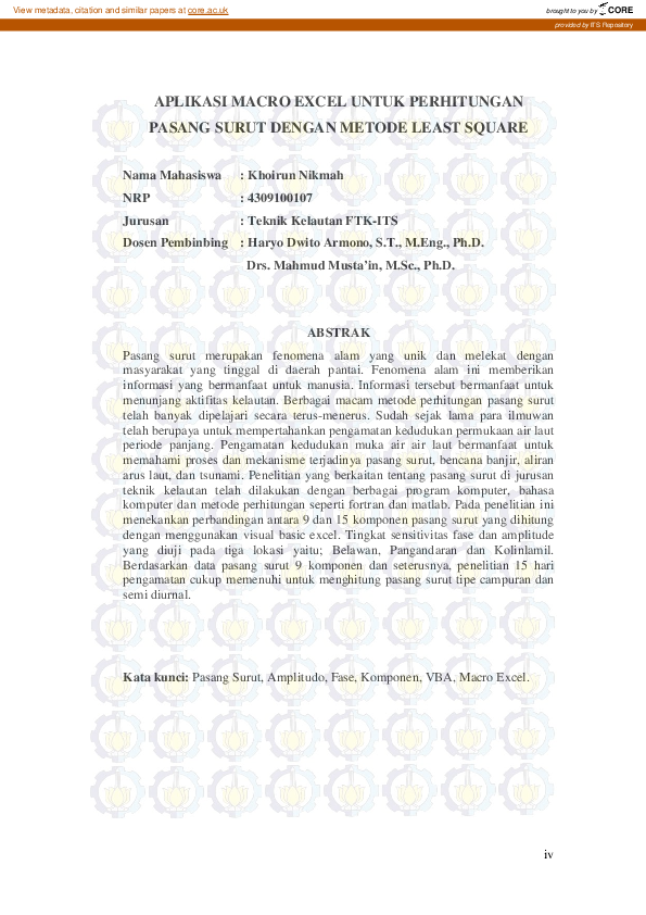 (PDF) Aplikasi Macro Excel Untuk Perhitungan Pasang Surut Dengan Metode ...