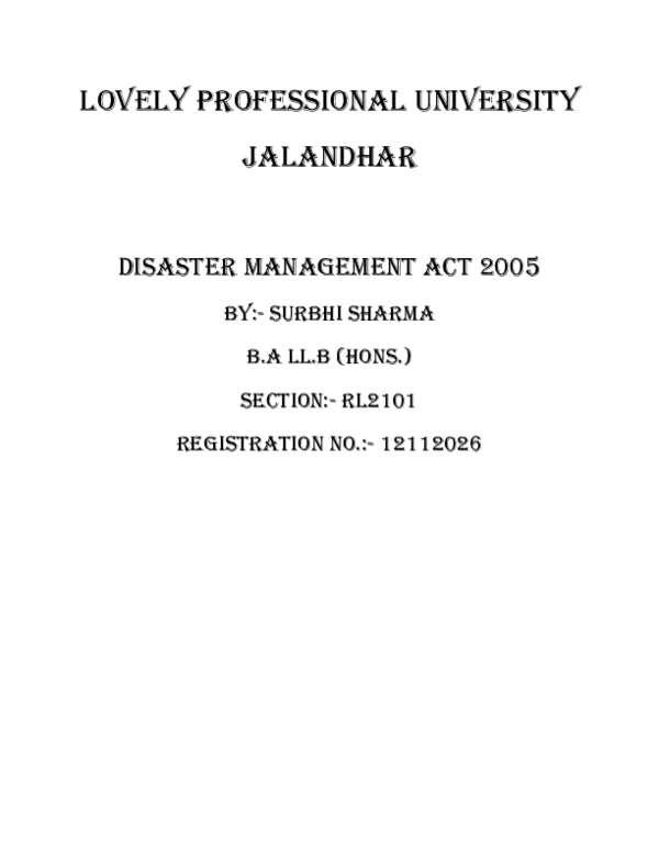 (PDF) Disaster management act 2005