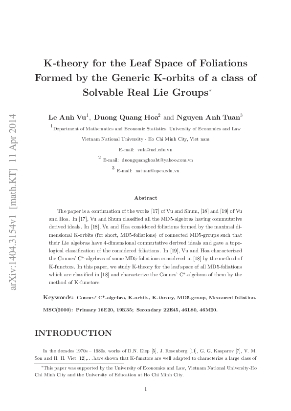 (PDF) K-theory for the Leaf Space of Foliations Formed by the Generic K ...