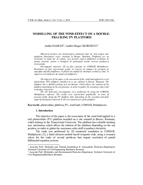 (PDF) Modelling of the wind effect on a double-tracking PV platform