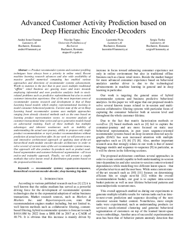 Pdf Advanced Customer Activity Prediction Based On Deep Hierarchic Encoder Decoders