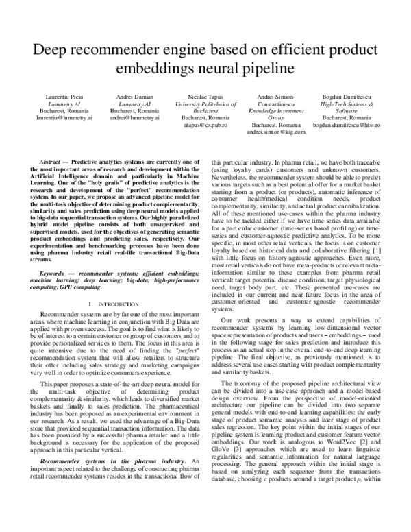 Pdf Deep Recommender Engine Based On Efficient Product Embeddings Neural Pipeline